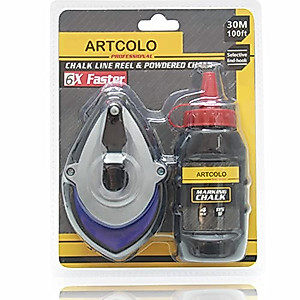 ARTCOLO Chalk Reel kit - Six Gear Quick Retrieval Chalk Lines,100ft Line Included in Chalk Box,4oz Red Chalk Powder,Wire Box is Made of Aluminum