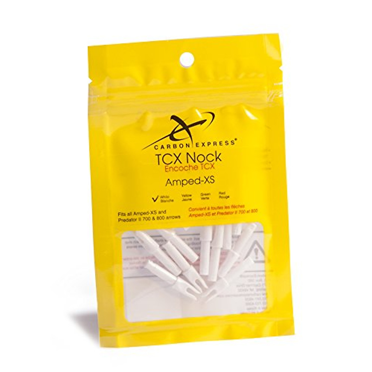 Carbon Express Amped-XS TCX Nock (Fits Amped-XS and Predator II Youth 700 & 800), 12-Pack, White