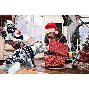 Vehomy 2Pcs Pet Puppy Christmas Sweaters Cat Sweater Kitten Knitwear Dog Xmas Clothes Navy Blue and Christmas White Sweaters with Reindeers Snowflakes Pattern for Kitten Cat Puppy Dog S