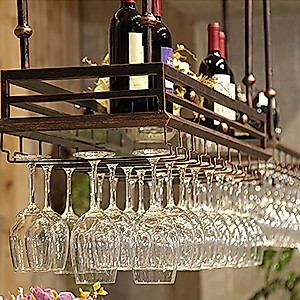 Hanging Wine Rack, Wine Glass Hanger, Household Wine Holder, Wrought Iron Bar, Height Adjustable Wine Storage Shelf (Color : C, Size : 100 * 35CM)