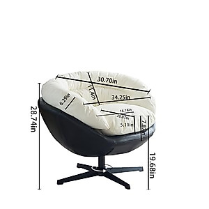 Swivel Barrel Accent Chair, Round Armchair with Wide Upholstered, 360 Degree Swivel PU Leather Club Sofa Chair for Living Room, Bedroom, Office (Cream White+Black)