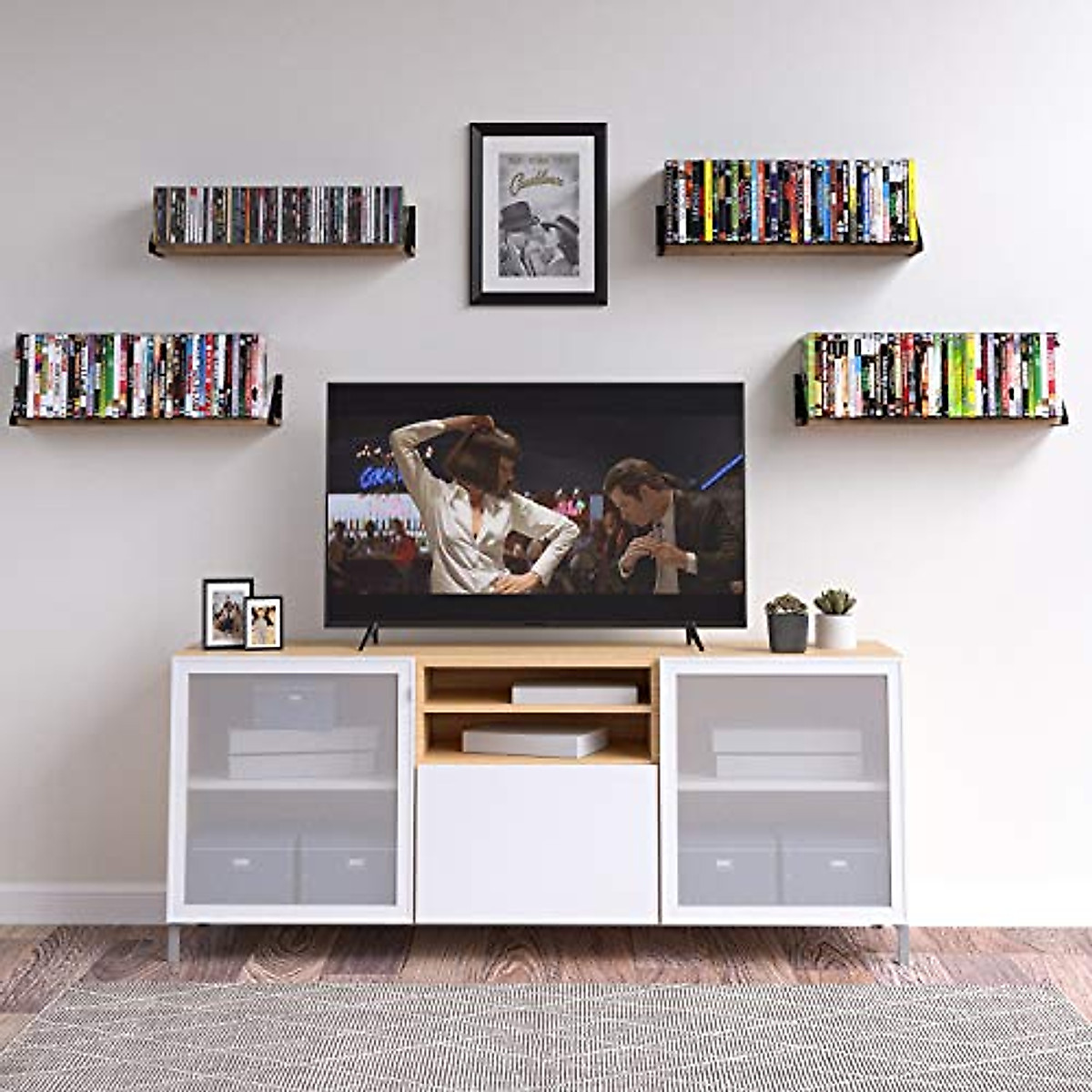 Wallniture Ponza Wood Floating Shelves for Wall, Rustic Wall Shelves for Living Room, 24" Bookshelf and DVD Storage Shelf Set of 4, Natural Burned