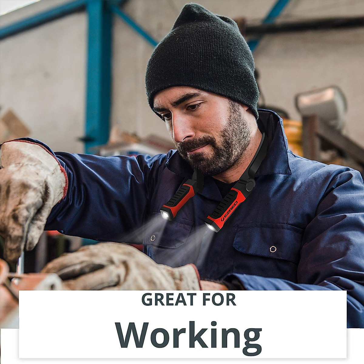 EZRED Bright NK10 ANYWEAR Neck Light for Hands-Free Lighting, Red and black