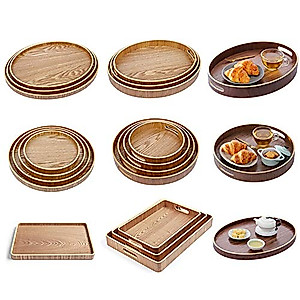 Lheng Bamboo Wood Natural Serving Tray, Raised Edge, Food Tray,Cut-Out Handles Round LC-2904N