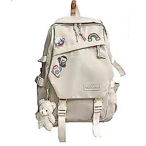 MYSNKU School Backpack for Girls Women Ladies Backpack School Bag Bookbag Set with plush toy for Teen Girl (Beige)