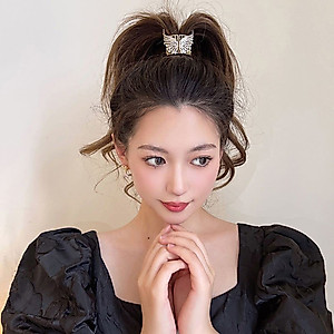 Hair Claw Hair Clip Hair Grip Angel Wings Rhinestones Small Shark Clip Hairpin High Ponytail Fixed Artifact Hair Accessories(pearl)