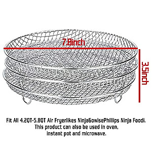 Air Fryer Accessories, Three Stackable Dehydrator Racks for Gowise Phillips USA Cozyna Ninja Airfryer,Stainless Steel Air Fryer Rack Fit all 4.2QT - 5.8QT Air fryer,Oven,Air Flow Racks,Press Cooker