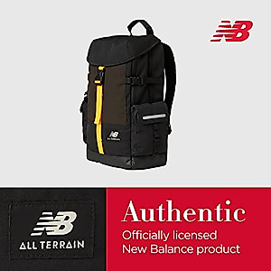 New Balance Laptop Backpack, Terrain Flap Travel Bag for Men and Women, Black, One Size