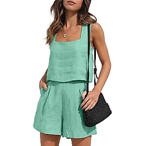 AUTOMET Summer Sets Casual Womens 2 Piece Outfits Lounge Matching Pajama Sets Cruise Beach Travel Linen Vacation Comfy Clothes 2024