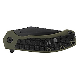 Kershaw Faultine Pocketknife (8760); 3-Inch 8Cr13MoV Blade with KVT Manual Open, Black Oxide Coating and Rubber Overmold, Olive Handle, Pocketclip