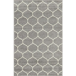 Unique Loom Trellis Frieze Collection Area Rug - Rounded (4' 1" x 6' 1", Light Gray/ Ivory)