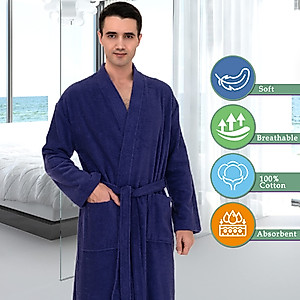 TowelSelections Mens Robe, Kimono Terry Cloth Bathrobe, Cotton Bath Robe for Men Large/X-Large Blue Heaven