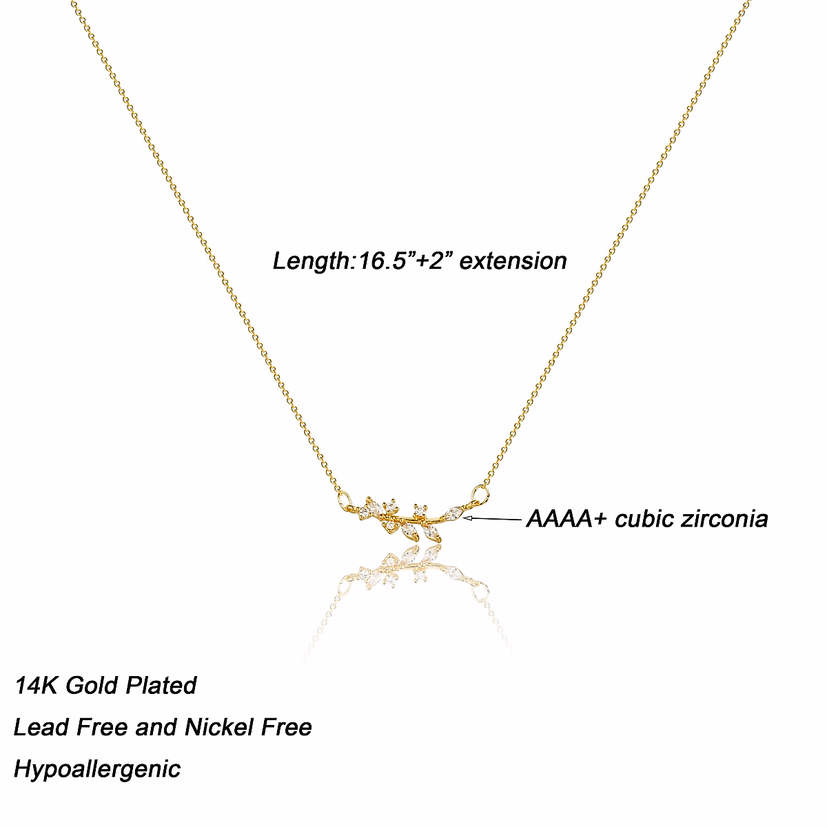 ASCOMY Dainty CZ Olive Leaf Pendant Necklace 14k Gold Plated Delicate Cute Cubic Zirconia Olive Branch Leaf Pendant Simple Jewelry Link Chain Nacklace for Women Personalized
