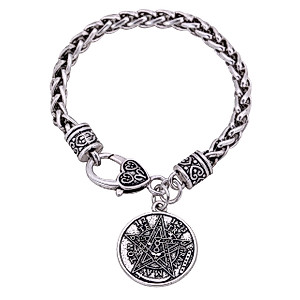 Ancient Hebrew Esoteric Tetragrammaton Pentagram Name of God Charm Wheat Chain Bracelet Blessing Jewelry for Men Women