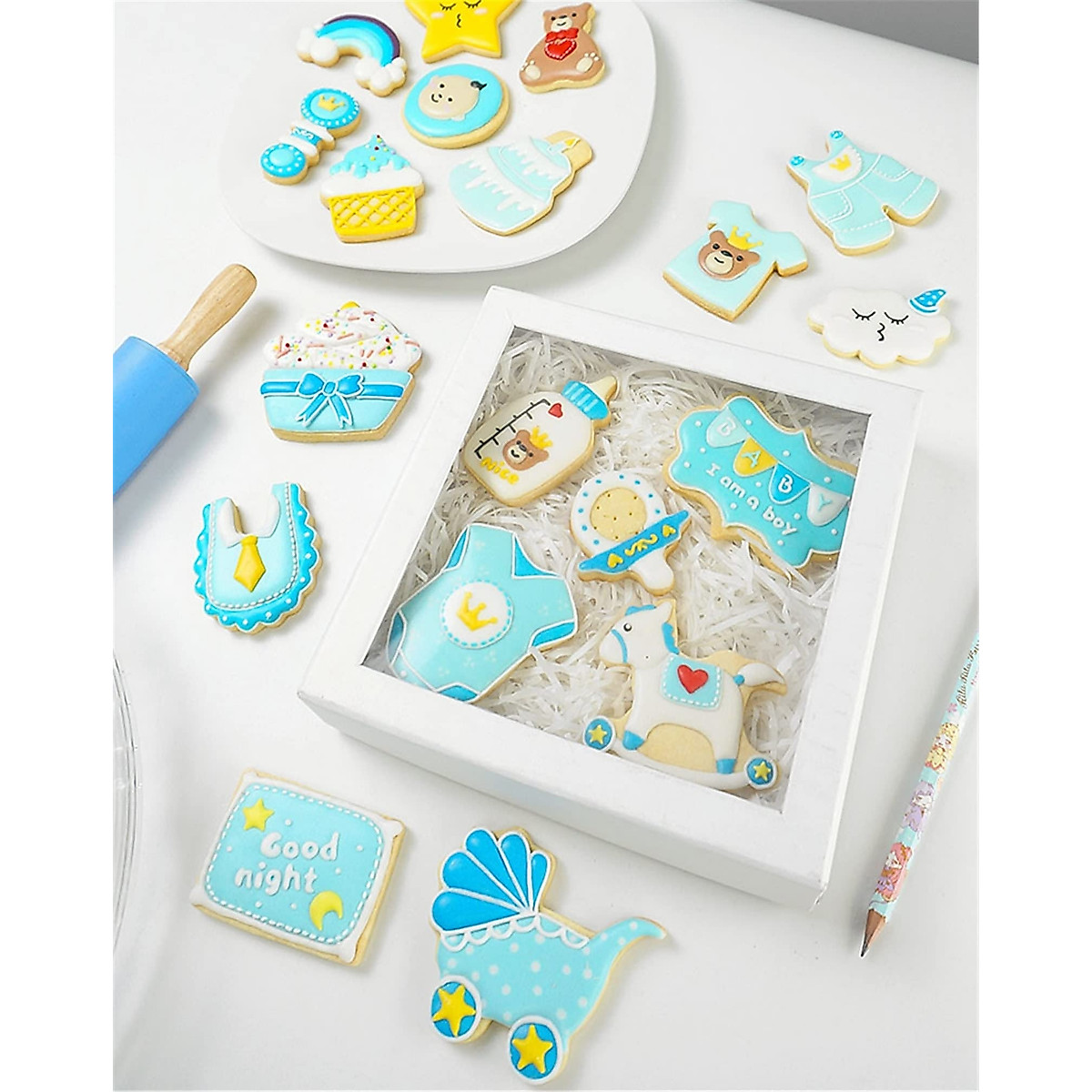 Baby Shower Series Cookie Cutters Set of 9 pcs, Stainless Steel Fondant Cutter Molds Baking DIY