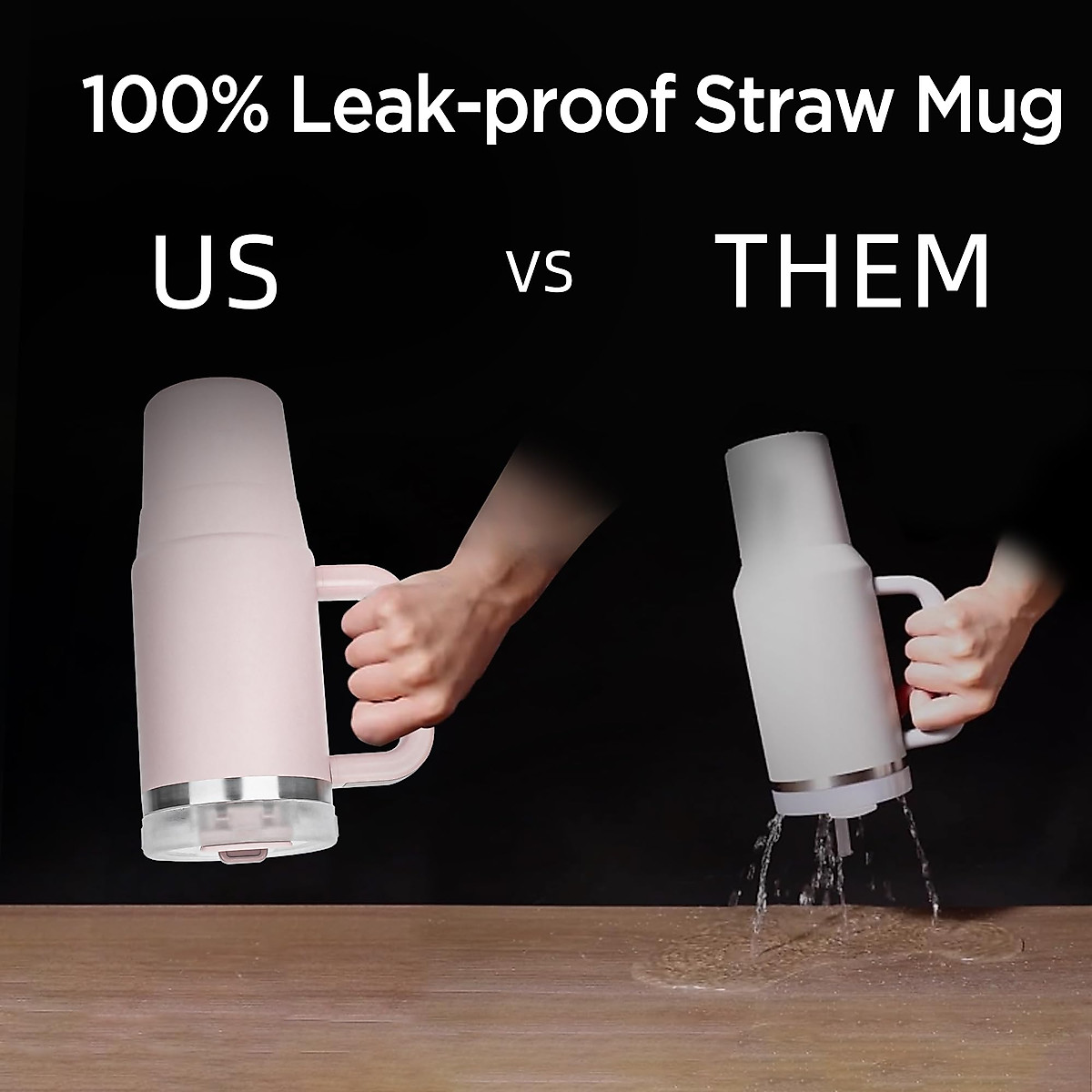 TYESO 30 oz Tumbler with Handle, Straw and Lid - Leak Resistant Insulated Stainless Steel Water Bottle, Car Cup Holder Friendly Travel Coffee Mug Pink - Gifts for Men & Women