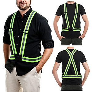 Reflective Vest, 2-Pack Reflective Gear High Visibility Suspenders Safety Lightweight Straps with Elastic & Adjustable Holes, 360° Hi-Vis Running Vest for Running, Jogging, Hiking, Cycling, and More