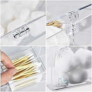 MYITYARD Qtip Holder, 6 Compartments Cotton Ball and Swab and Pad Dispenser with Lid, Clear Plastic Q-tip Storage Organizer for Bathroom Vanity Bedroom Dressing Countertop