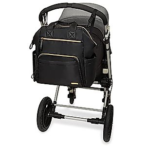 Skip Hop Diaper Bag Backpack: Mainframe Large Capacity Wide Open Structure with Changing Pad & Stroller Attachement, Black with Gold Trim