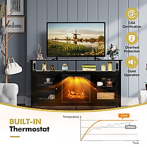 Tangkula Fireplace TV Stand for TVs up to 65 Inches, with 18 Inches 1400W 5,000 BTU Electric Fireplace with Built-in Thermostat, 6H Timer, Adjustable Flame & Heat, Remote Control (Black)