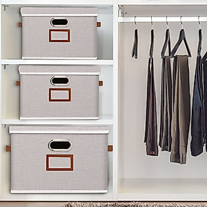 OUTBROS 4-Pack Large Collapsible Storage Bins with Lids, 15 * 9.8 * 9.8inch Foldable Fabric Storage Boxes Organizer Containers Baskets Cube with Label Window, for Home Bedroom Office, Light Gray