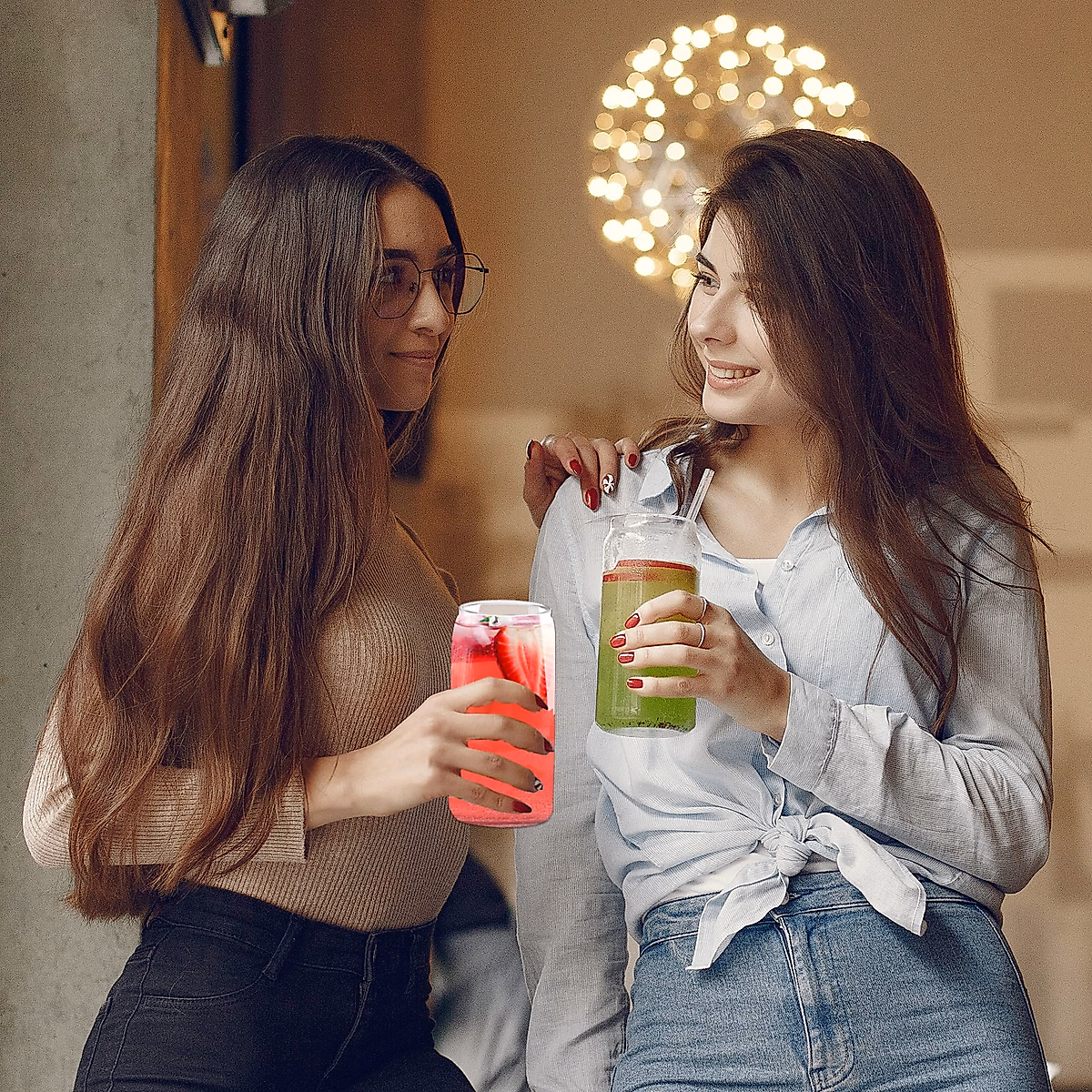 VACVOU 25 Pack 16oz Beer Can Glass with Lids and Straw, Can Shaped Glass Cups,Glass Cup,Beer Glasses Drinking Glasses Bulk (Transparent)