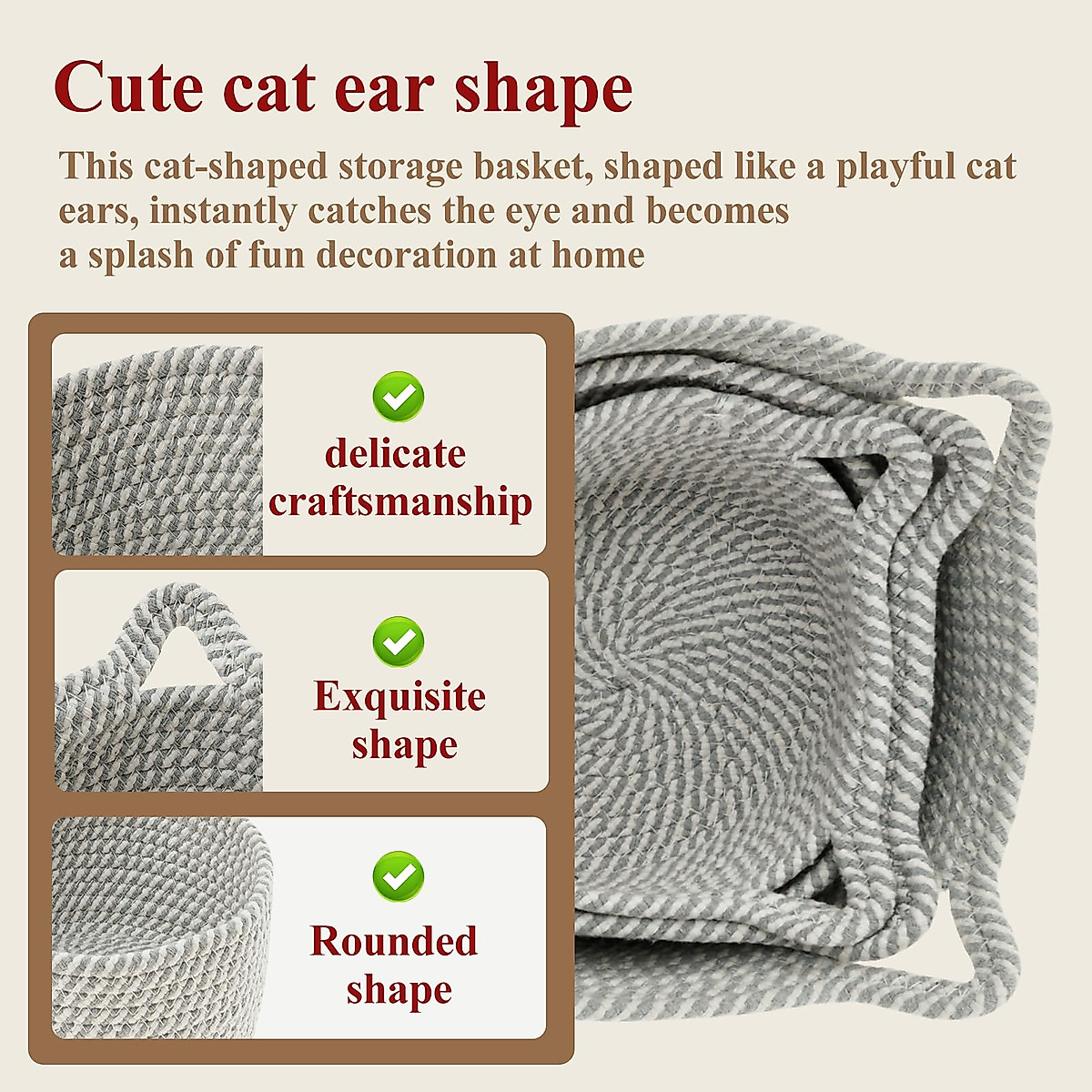 Hevtsde 3PCS Small Woven Basket - Cotton Rope Woven Baskets, Cute Woven Storage Basket, Small Baskets for organizing, Multifunctional Storage Baskets for Cosmetics Snacks Toys (Gray)