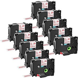 GREENCYCLE Compatible for Brother TZe-252 TZe252 Label Tape 24mm 0.94 Inch 1" Red on White Laminated Label Cartridge for PT2730 PT9600 PTD600VP PTD800W, PTH500LI PTP700 PTP710BT PTP750, 10 Pack