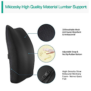Mkicesky Lumbar Support Back Pillow for Office Chair / Car, Memory Foam Back Support Cushion with Full Posture Corrector - Relief Lower Back Pain (Black)
