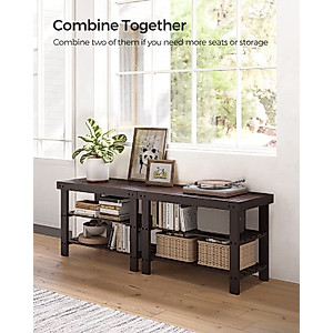 SONGMICS Shoe Rack Bench, 3-Tier Bamboo Shoe Storage Organizer, Entryway Bench, Holds Up to 286 lb, for Entryway Bathroom Bedroom, Brown ULBS04Z