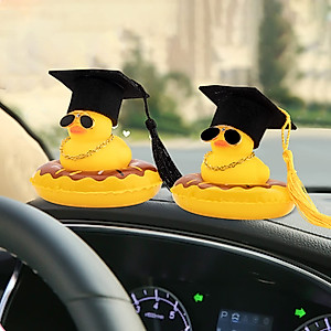 wonuu Swim Ring Rubber Ducks with Mini Diamond Glasses Hat Necklace for Cars Dashboard Decorations Car Accessories Toy Duck Car Ornament