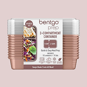 Bentgo 20-Piece Lightweight, Durable, Reusable BPA-Free 2-Compartment Containers - Microwave, Freezer, Dishwasher Safe - Rose Gold