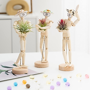 Melphoe 3 Pack Air Plant Holder Wooden Jointed Mannequin Tabletop Flexible Shape Adjustable Pose & DIY Accessories Decor Planter Tillandsia Air Fern Display Stand for Home, Office (3pack)