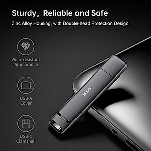 SSK 1TB USB Drive, External SSD Fast 550MB/s 2-in-1 Dual Drive USB Type C+ USB A 3.2 Gen2 Solid State Thumb Drive SSD Stick for iPhone 15/PS4/Android Phone/Tablet/Windows/Mac