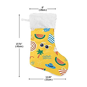 Kigai Christmas Stockings Cartoon Summer Patterns Large Candy Stockings Stuffers Kids Cute Xmas Sock Decorations 1PC for Home Holiday Party 12" x18"