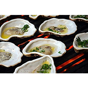 Jefferson Street - Ceramic Oyster Shells for Grilling Baking Cooking -12 Pack - Beautiful, Real Oyster Shell Look- Durable Stoneware Clay and Glaze - Reusable and Easy to Clean - Handmade in USA