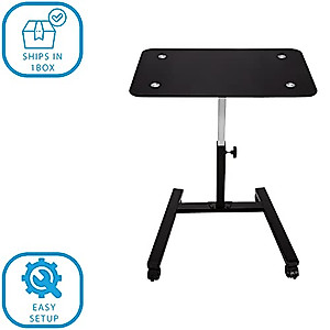 Seville Classics Solid-Top Height Adjustable Mobile Laptop Computer Desk Cart Ergonomic Home Office Stand Rolling Table, Tempered Glass (24"), Black