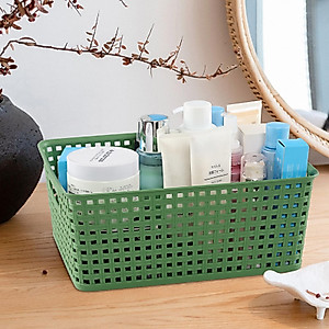 Rinboat Medium Plastic Baskets for Organizing, Plastic Woven Storage Basket, 4 Packs