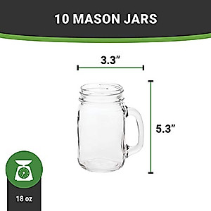 Restaurantware 16 Ounce Mason Jars With Handle 10 Dishwasher Safe Mason Jar Mugs - Scratch Resistant Lead Free Clear Glass Drinking Glass Jars For Cocktails Sodas Shakes Or Juices