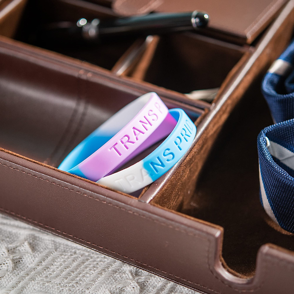 50 Pack Transgender Pride Silicone Bracelets - Transgender Pride Flag Awareness Bracelet - Perfect for Gift-Giving & Fundraisers - 50 Bracelets Multicolor