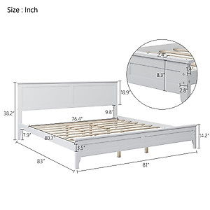 LZ LEISURE ZONE Modern Style Solid Wood King Size Platform Bed with Headboard/Footboard/Wood Bed Frame and Solid Wood Center Support Legs, No Box Spring Needed, White