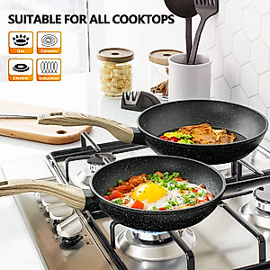 MICHELANGELO Granite Pots and Pans Set Nonstick, 13 Piece Kitchen Cookware Sets with Ultra Nonstick Coatings, Non Toxic Cookware Set with Spatula, Spoon, Pasta Spoon and 2 Cotton Gloves