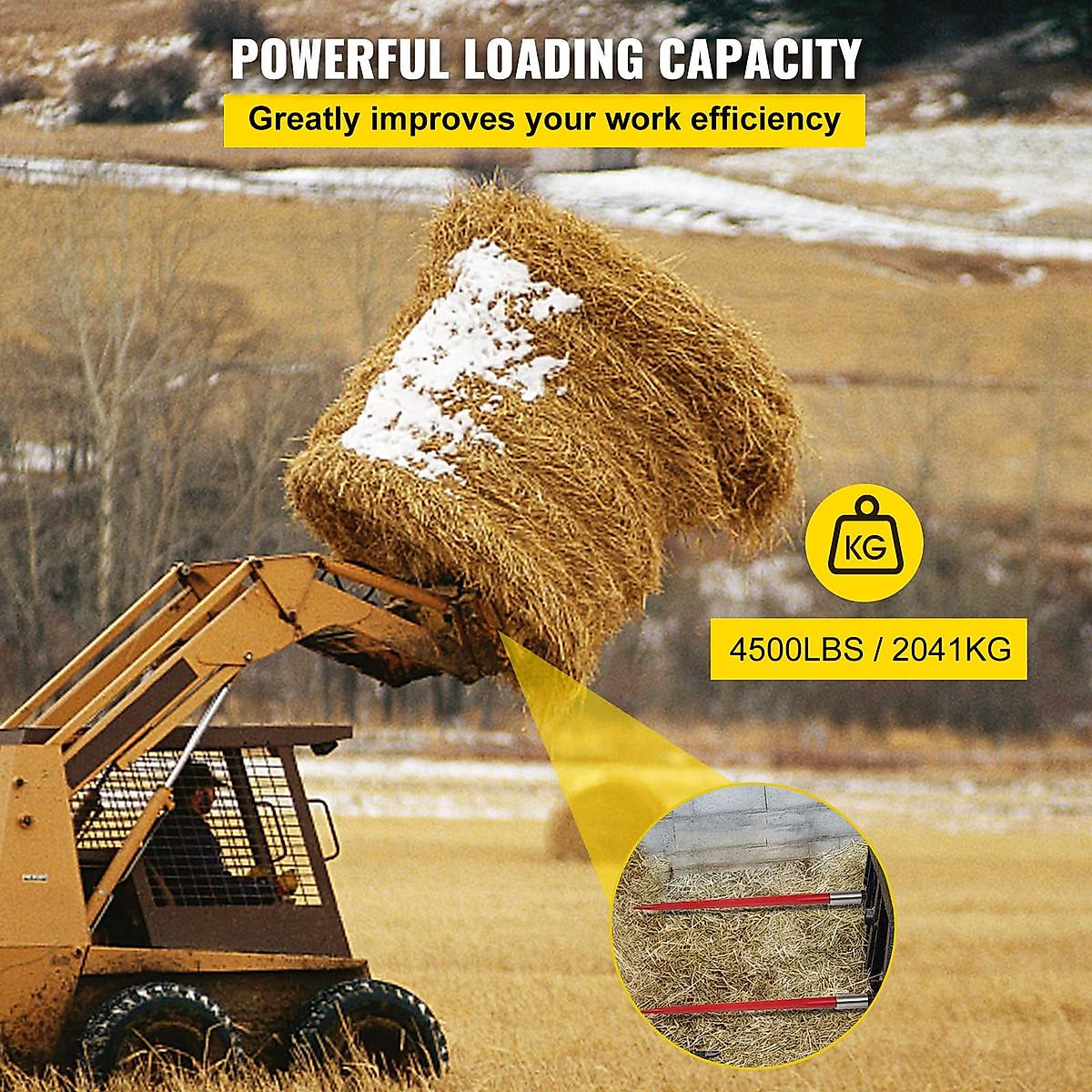 Mophorn Hay Spear 49" Bale Spear 4500 lbs Capacity, Bale Spike Quick Attach Square Hay Bale Spears 1 3/4" wide, Red Coated Bale Forks, Bale Hay Spike with Hex Nut & Sleeve for Buckets Tractors Loaders