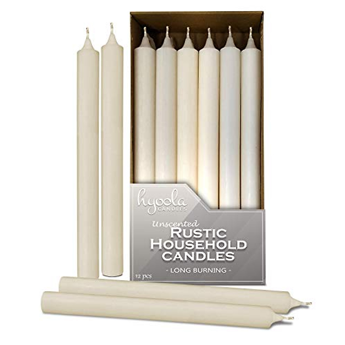 Hyoola 10 Inch Dinner Candles - 12 Pack - Wool White Tall Candles - Unscented Rustic Candles - Long Burning Candle Sticks