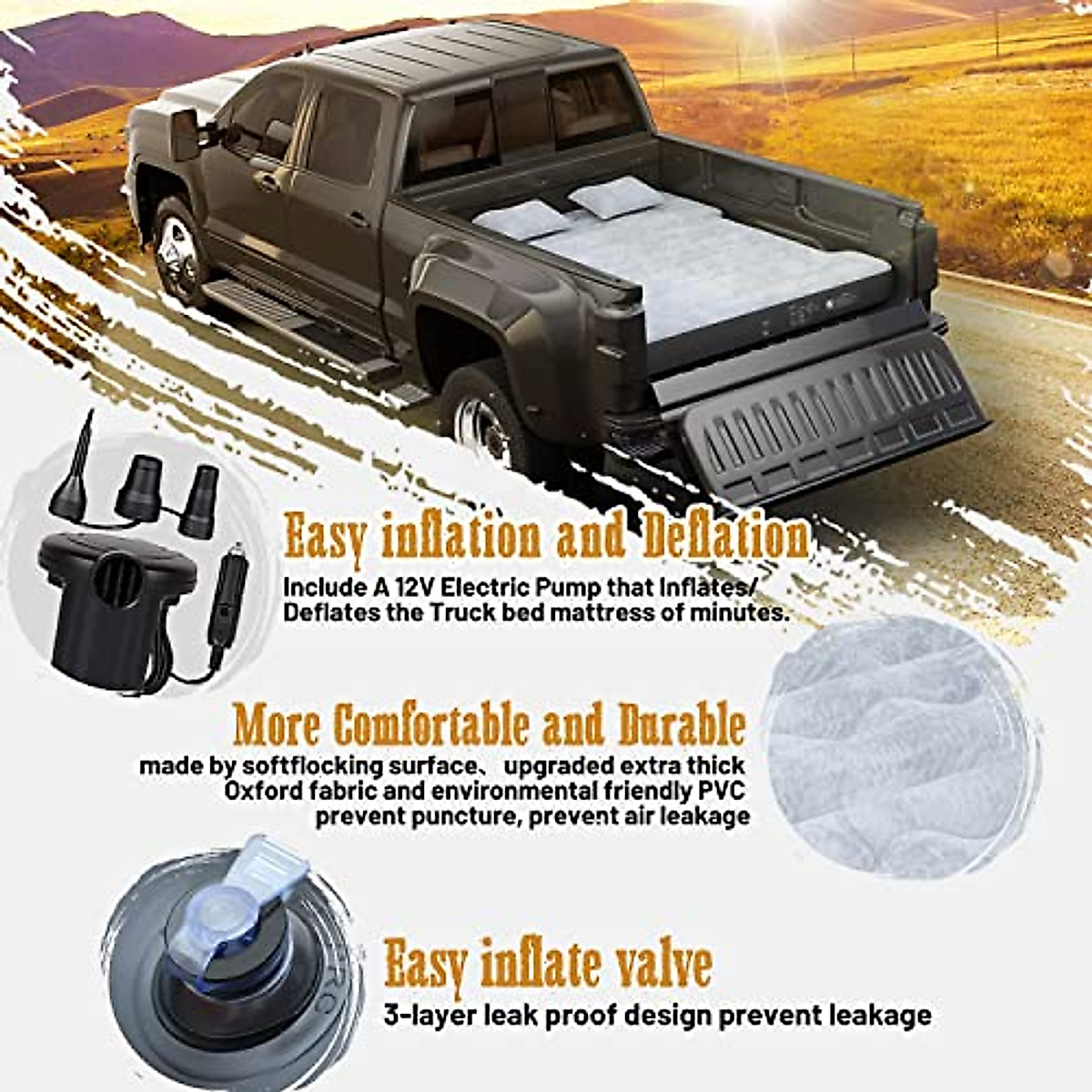 Umbrauto Inflatable Truck Bed Air Mattress for Full Size Short Truck Beds, 5.5-5.8ft, with Pump &amp; Carry Bag. Perfect for Outdoor Adventures.