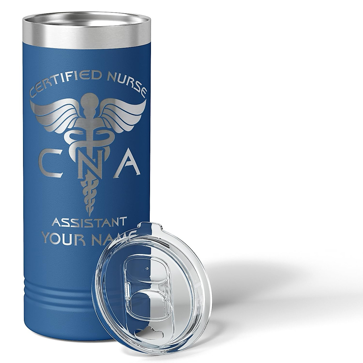 Personalized CNA Certified Nurse Assistant Gift on Blue 22 oz Stainless Steel Skinny Tumbler Custom Engraved Gifts for Men and Women