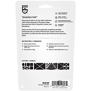 GEAR AID Tenacious Tape Reflective Patches for Safety, Jackets, Bike and Outdoor Gear, Various Sizes, Silver, 3" x 20"- Patches (10897)