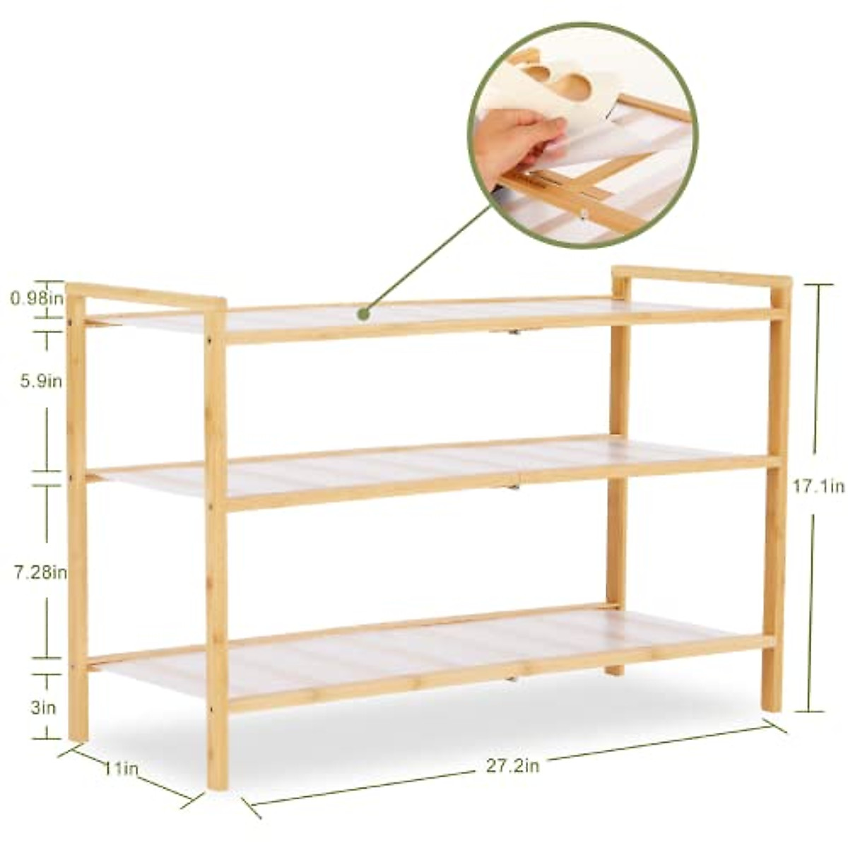 CoMokin 3-Tier Bamboo Shoe Rack with Side Pockets, Stackable | Sturdy | Multi-Function Shoe Shelf Storage Organizer for Closet Entryway Balcony Bathroom