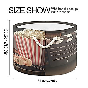 xigua Movie Theater Popcorn Round Storage Basket Collapse Canvas Fabric Storage Bin with Cotton Handles for Organizing Home/Kitchen/Nursery/Office/Toy