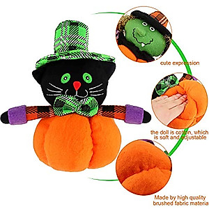 3 Pieces Halloween Plush Toys Set, Pumpkin Stuffed Figurines Witch, Black Cat, Snowman for Halloween Decorations, 9.5 x 4.7 Inch